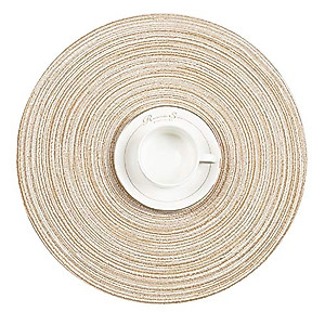 SHACOS Round Braided Placemats Set of 6 Washable 15 inch Round Placemats Kitchen Table Place Mats Round Table Mats (Beige, 6)