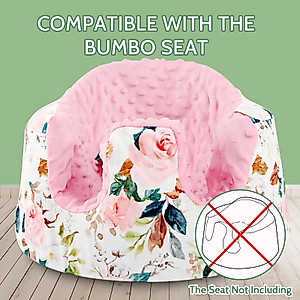 DILIMI Minky Seat Cover Compatible with Bumbo Seat, Removable Ultra Soft Comfortable Warm Seat Slipcover for Baby Girl and Boy, Pink Flower
