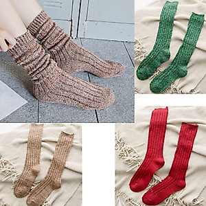 TINTAO 3 Pairs Women Winter Wool Cable Knit Crew Knee High Boot Socks,Size 5-11#W919 (Polyester Blend, Color A01)
