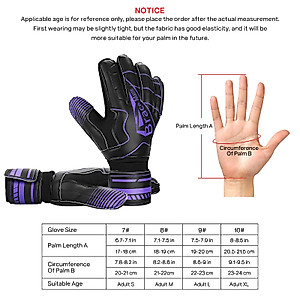 Goalie Gloves for Youth & Adult, Goalkeeper Gloves Kids with Finger Support, Black Latex Soccer Gloves for Men and Women, Junior Keeper Football Gloves for Training and Match