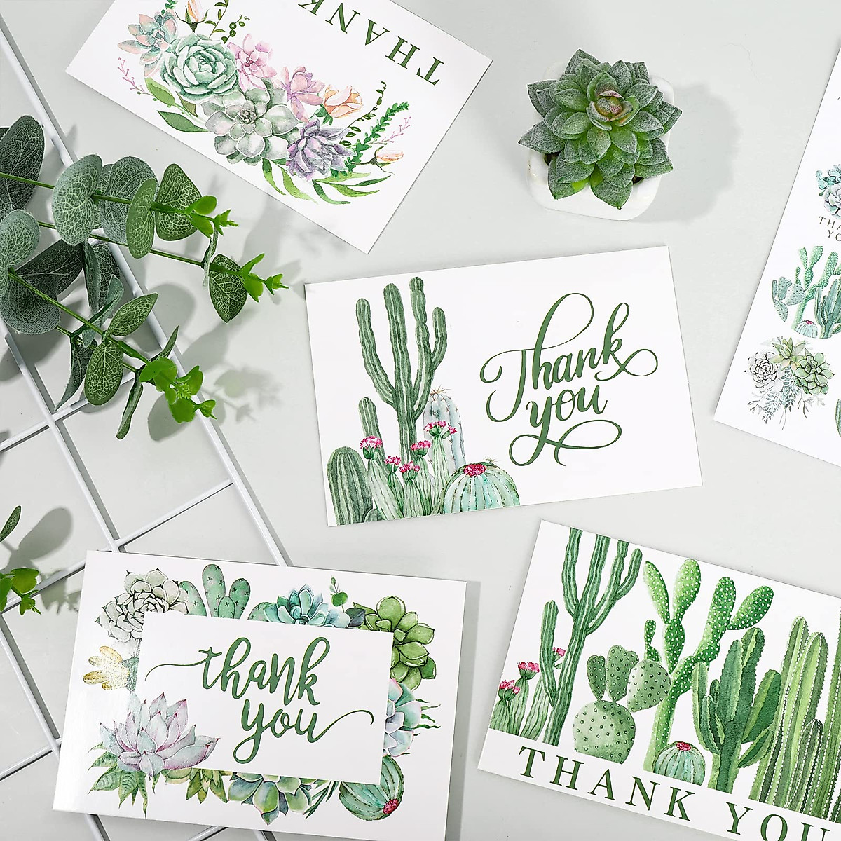 AnyDesign Cactus Thank You Cards 36 Pack Watercolor Succulent Note Cards with Matching Seal Stickers Envelopes Greenery Greeting Blank Cards for Birthday Baby Shower Wedding Bridal Party, 4 x 6
