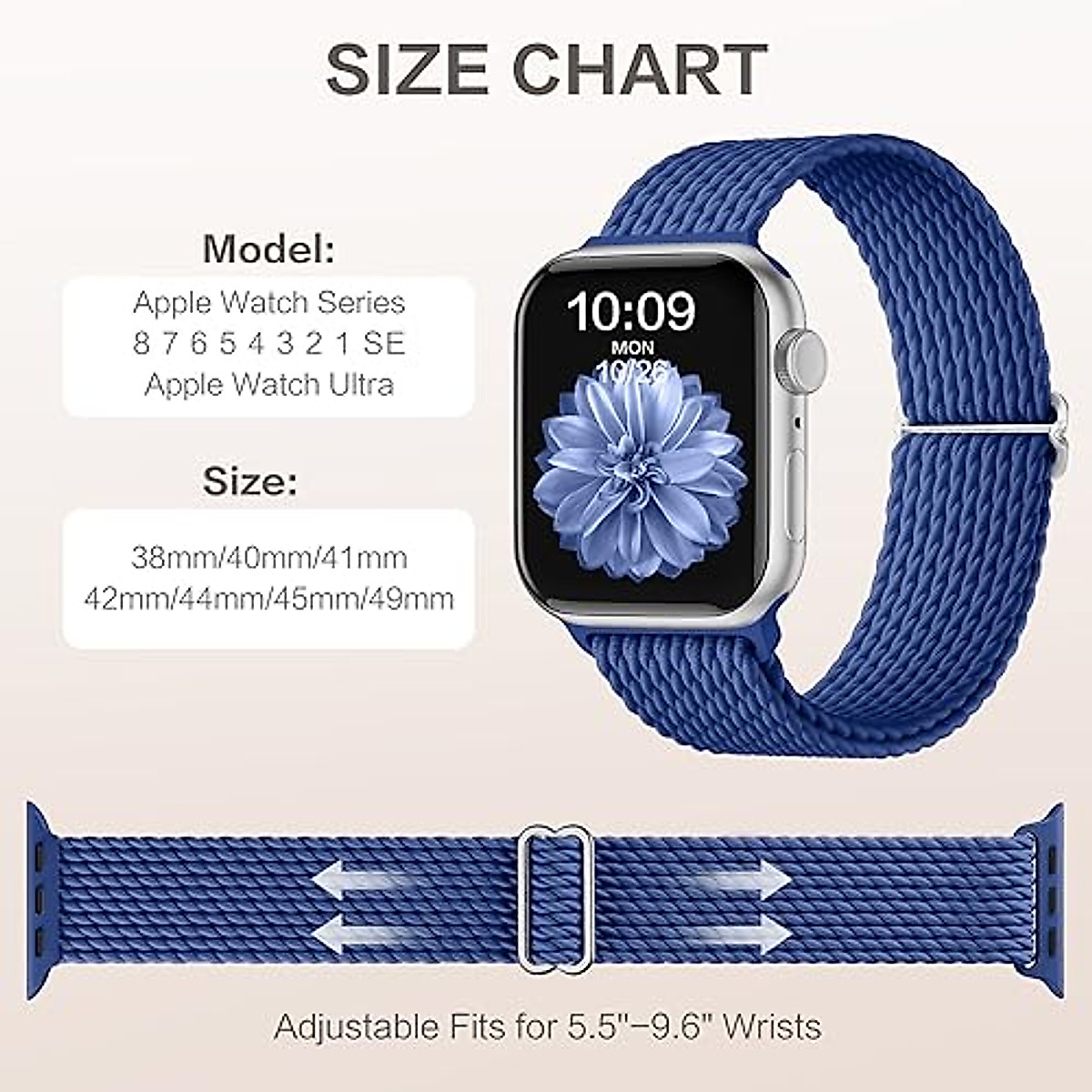 Witzon Compatible with 44mm Apple Watch Series 8 7 41mm 45mm Women Men, Breathable Sport Stretchy Nylon Braided Solo Loop Bands for iWatch Apple Watch Ultra 49mm SE Series 6 5 4 3 38mm 40mm 42mm