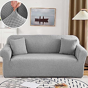 JunJiale Couch Cover 1-Piece Sofa Covers Non Slip Furniture Protector Couch Slipcover for Sofa Soft Stretch Slipcovers (4 Seater, Lake Blue