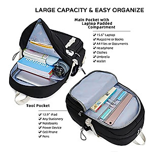 Caoroky knight Laptop Backpack Purse 15.6 inch School Bag College Back Pack Anti Theft Travel Backpacks Large Bookbag for Teens Girls Women Students Casual Daypack - Black