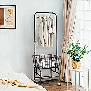 LUSIMO Laundry Basket with Wheels and Hanging Rack Rolling Laundry Cart Garment Rack with Clothes Hamper Easy Assembly Black