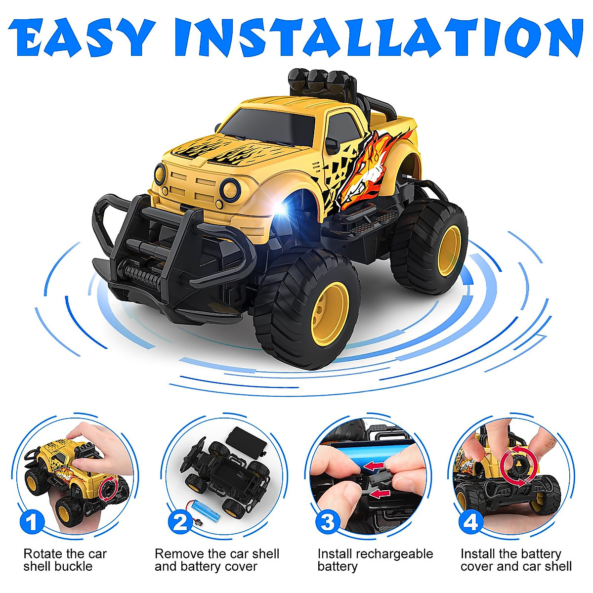 Mafbeanl Remote Control Car for Boys 4-7, 1:43 Scale Mini RC Car for Kids 3-5, Car Toys Truck Xmas Birthday Gifts for Toddlers 3 4 5 6 7 Year Old Boys (Yellow)