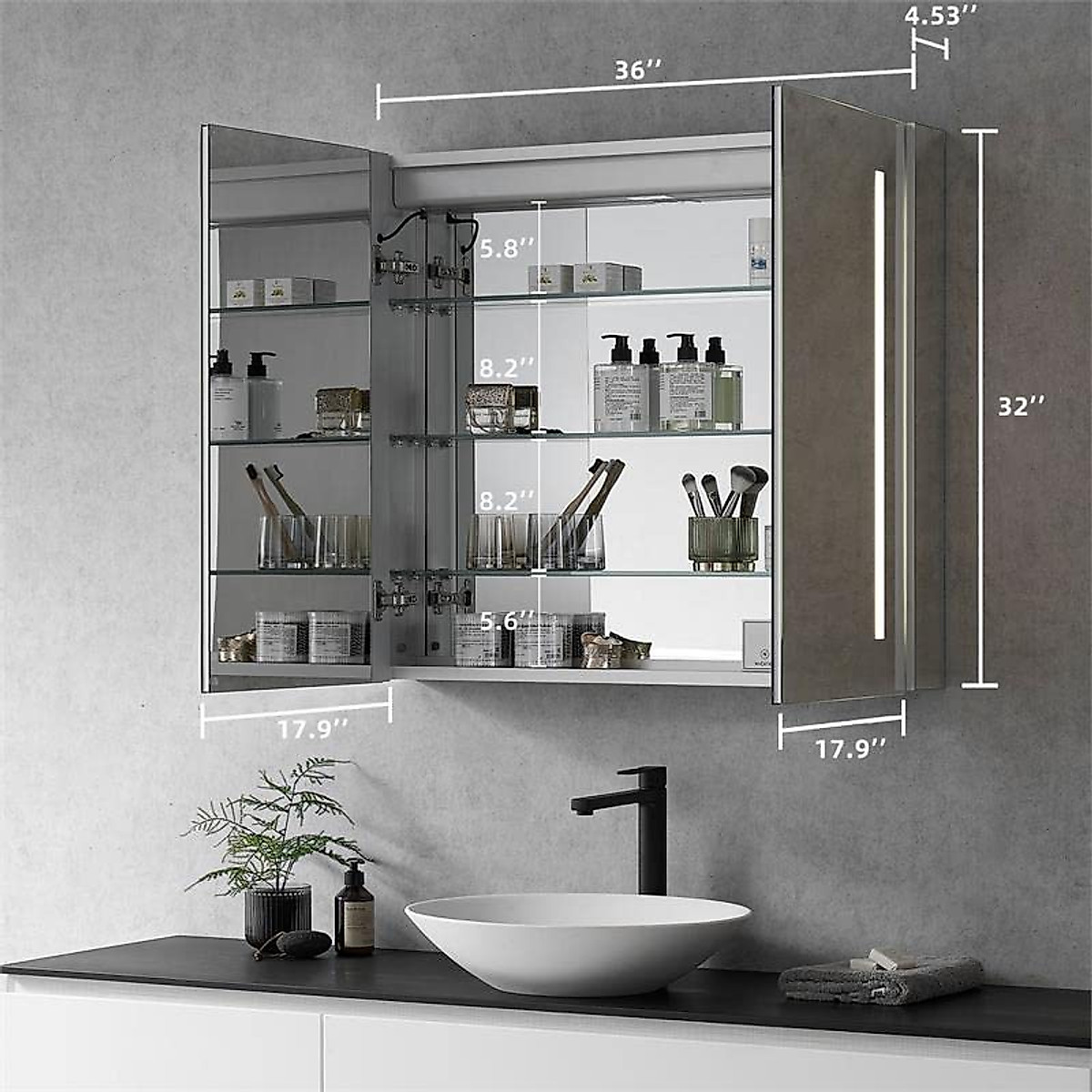 Altair Design Catola 36" Clear Glass Surface-Mount/Recessed LED Mirror Medicine Cabinet