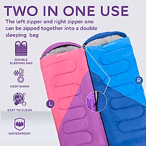 Clostnature Sleeping Bag for Adults and Kids - Lightweight Camping Sleeping Bag for Girls, Boys, Youths, Ultralight Backpacking Sleeping Bag for Cold Weather - Compression Sack Included(Left Zipper)