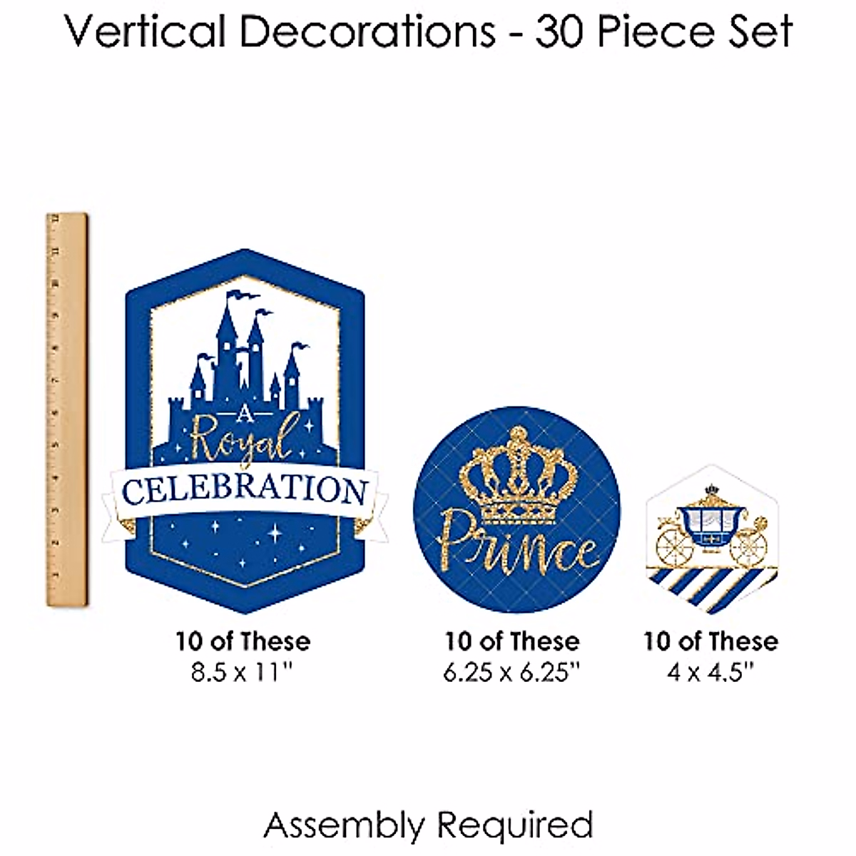 Big Dot of Happiness Royal Prince Charming - Baby Shower or Birthday Party DIY Dangler Backdrop - Hanging Vertical Decorations - 30 Pieces