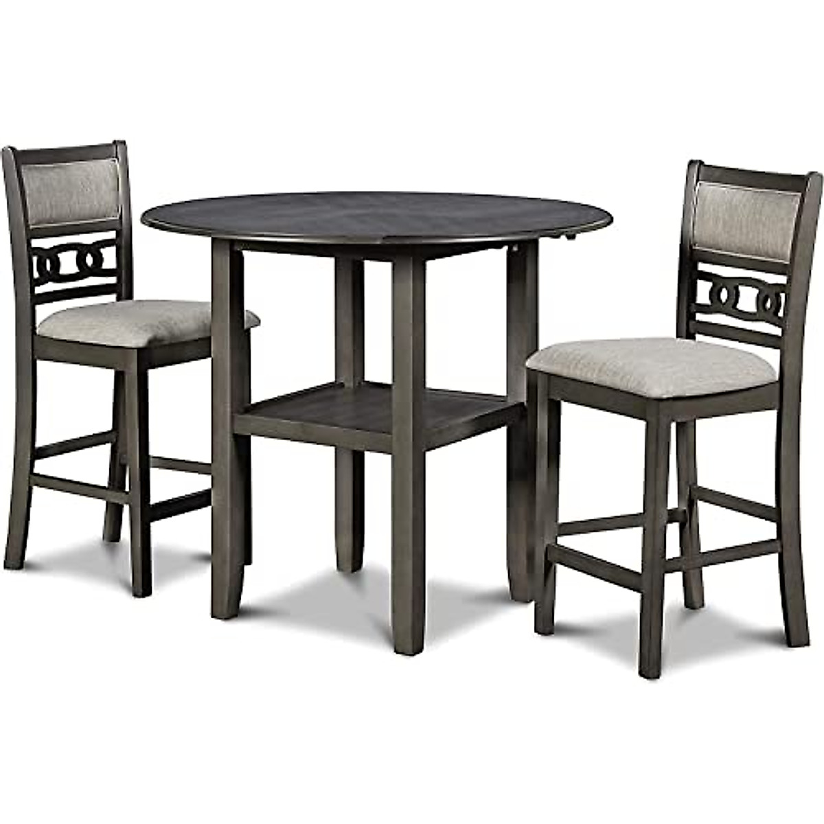 New Classic Furniture Gia Drop Leaf Counter Table with Two Chairs, 42-Inch, 42.25" Set, Grey