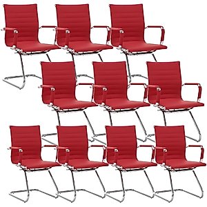 HNY Leather Office Guest Chairs & Reception Chairs Set of 10, Modern Waiting Room Chairs with Arms, Desk Chair no Wheels with Sled Base for Waiting Room/Conference Room, Burgundy