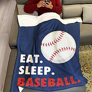 HommomH Sports Fleece Blanket 50" x 60" Eat Sleep Baseball Navy Blue Lightweight Fuzzy Cozy Soft Warm Throw for Man Boy Teen, Air Conditioning