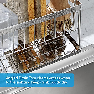 Home Spirit Sink Caddy Organizer Countertop For Kitchen, Bathroom, Sponge Holder, Soap, Brush, Bottle Storage Gadget, Angled Drain Tray, Adjustable Divider…