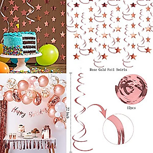 26 Feet Rose Gold Reflective Star Paper Garland Hanging Foil Swirls for Christmas Deccoration Wedding Birthday Party Bachelorette Engagement Holiday Graduation Party Decoration