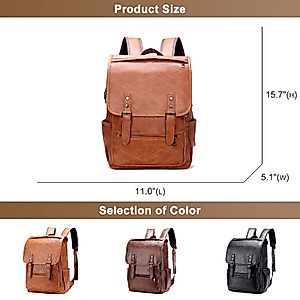 Men's Business Travel Backpack Vintage PU Leather Large Capacity Bookbag 15.6 inch Laptop Daypacks (B/Brown)