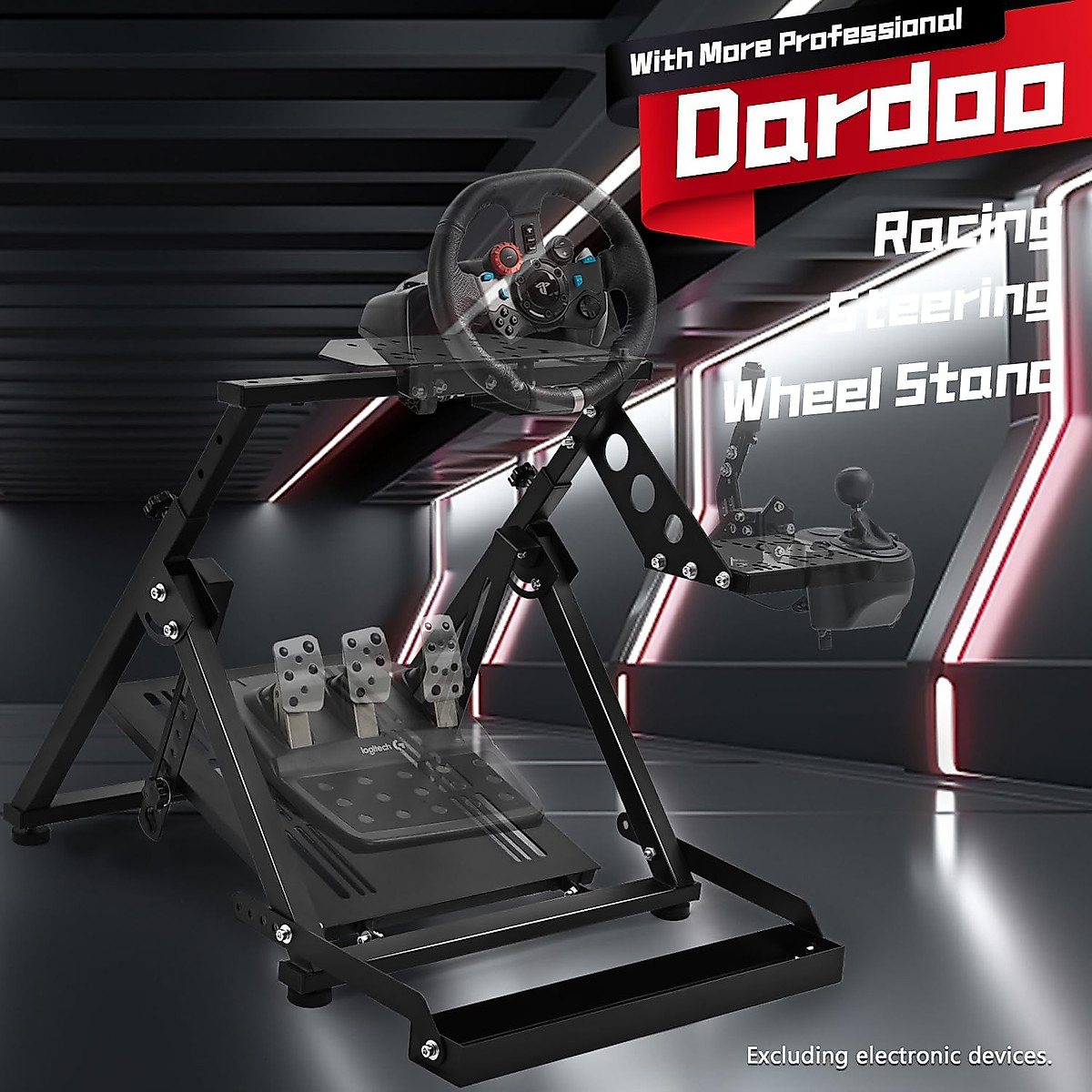 Dardoo X Frame Racing Wheel Stand Foldable Fit for Logitech G25, G27, G29, G920 Thrustmaster T300RS GT Adjustable Racing Simulator Steering,NOT Included Wheel Pedal Handbrake and Shifter