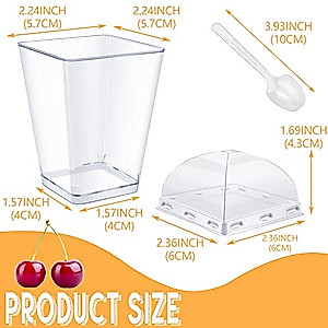 Vmiapxo 50 Pack 5oz Dessert Cups with Dome Lids and Spoons, Desserts Containers Clear Serving Bowls Fruit Salads Parfait Cake Pudding Charcuterie Plastic Cups for Wedding Birthday Christmas (Square)