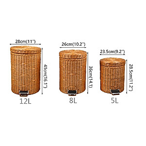 Nordic Creative Natural Rattan Trash Can Slow Down Silent Pedal Garbage Bin with Lid Fashion Country Style Wastebasket (Color : Yellow, Size : 8L)