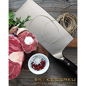 KESSAKU Meat Cleaver Butcher Knife - 7 inch - Dynasty Series - Heavy Duty - Razor Sharp - Forged ThyssenKrupp German High Carbon Stainless Steel - G10 Garolite Handle with Blade Guard