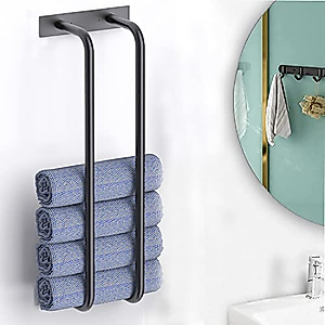 WUIVIUT Adhesive Towel Racks for Bathroom Wall Mounted, Rolled Bath Towel Holder Storage-Stainless Steel, Black Towel Shelf for Bath Towels, Hand Towels