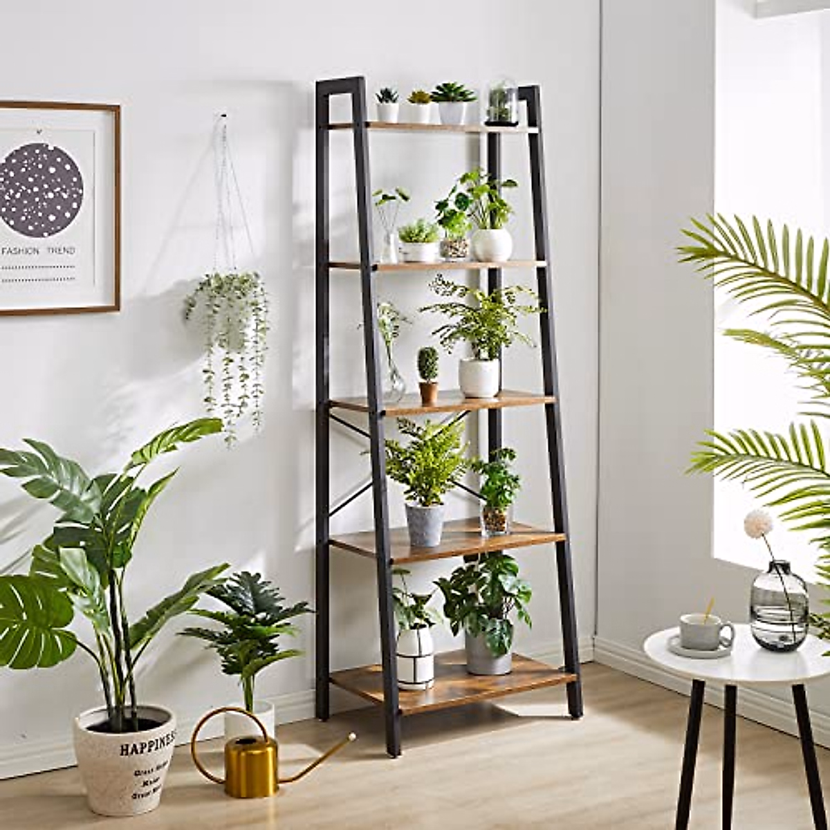 YMYNY Industrial Ladder Shelf, 5+6-Tier Bookcase with Metal Frame, 78.7"+67.3" Open Bookshelf, HTMJ017H+RF-TM018