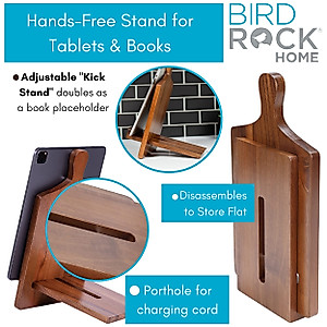 BIRDROCK HOME Wooden Cookbook Tablet Stand for The Kitchen Counter | Natural Acacia Wood | Cooking Recipe Holder | Multi-Purpose | Cord Hole | Easy Assembly