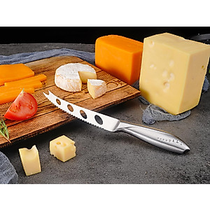 WELLSTAR Cheese Knife, Serrated Tomato Knife 5 Inch Sharp High Carbon Stainless Steel Blade for Cutting All Cheese Types – Silver