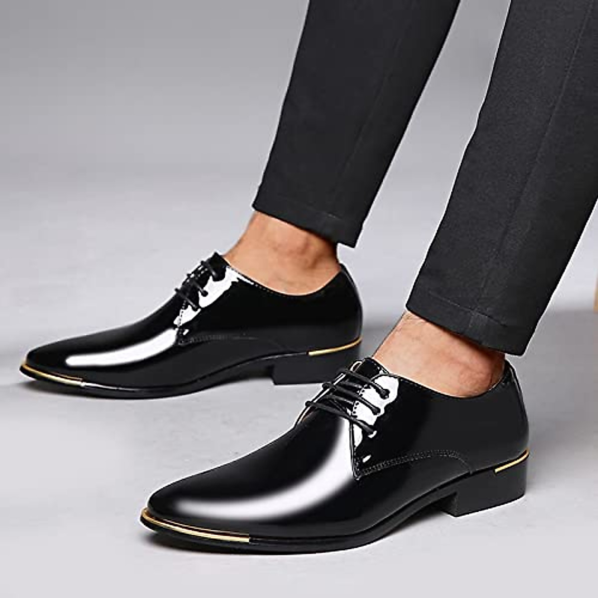 Zapatos De Vestir para Hombres Classical Pointed Leather Mens Business Casual Shoes and Mens Black Dress (Black, 12)