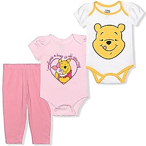 Disney Winnie the Pooh Baby Girls Bodysuits and Legging Set for Newborn and Infant – Pink/White