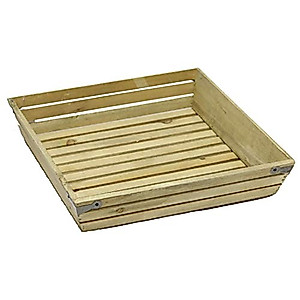 Admired By Nature Natural Wood Large Shallow Square Crate with Metal Corner Design, 020-NTRL
