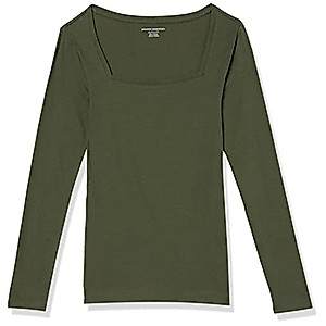 Amazon Essentials Women's Slim-Fit Long Sleeve Square Neck T-Shirt, Olive, Medium