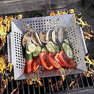Heavy Duty Stainless Steel Vegetable BBQ Basket for Grilling - Large, Thick Veggie Grilling Basket is Perfect for Grills, Smokers & Even Indoor Use - Dishwasher Friendly & Easy to Clean Grill Basket