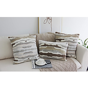 JOJUSIS Plush Short Wool Fluffy Decorative Throw Pillows Covers 16 x 16 Inch Luxury Soft Faux Fur Fleece Cushion Cover Pillowcase Pack of 2 Khaki