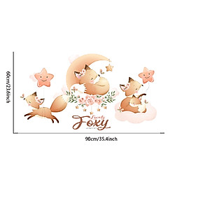 Cute Little Fox with Flower Wall Stickers, Cartoon Animal Wall Stickers, Removable DIY Wall Decor Vinyl Mural Art for Kids Baby Nursery Bedroom Living Room Playroom Decoration