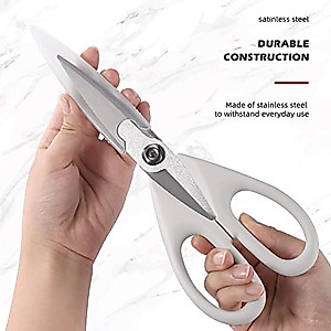 Food Scissors, SinYe White Kitchen Scissors with Protective Sheath, Long Blade Kitchen Shears for Chicken,All Purpose Scissors with Fine Serrations (white)