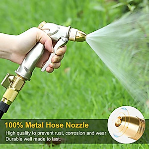 FANHAO Garden Hose Nozzle with Brass Tip, 100% Heavy Duty Metal Spray Nozzle High Pressure Water Nozzle with Adjustable Spray Patterns for Watering Plants, Washing Cars and Showering Pets