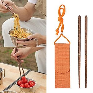 Fenteer Stainless Steel Chopsticks Screw in/Apart Reusable Travel Foldable Chopsticks with Pouch, Full Wood