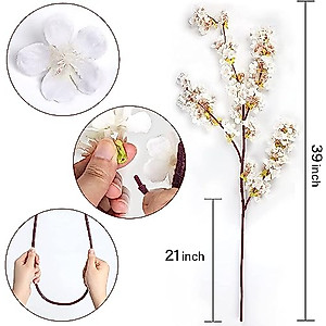 Sunm Boutique Silk Cherry Blossom Branches, Artificial Cherry Blossom Tree Stems Faux Cherry Flowers Vase Arrangements for Wedding Home Decor, Set of 3