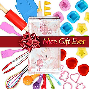 Shacoryze Kids Cooking and Baking Set 40 Pcs with Gift Box, Real Kitchen Utensils Kit for Children Toddlers Teens, Gift for Girls&Boys, Nonstick Rolling Pin Silicone Pastry Mat Cupcake Molds