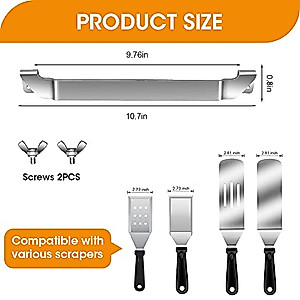 10.7 Inch Stainless Steel Griddle Spatula Holder,Grill Barbecue Tool Rack,Griddle Accessories for Grilling Utensils Scrapers Charcoal Grills,Griddle Tool Holder for Outdoor Camping Picnic BBQ