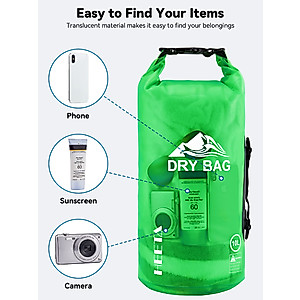 HEETA Waterproof Dry Bag for Women Men, Roll Top Lightweight Dry Storage Bag Backpack with Phone Case for Travel, Swimming, Boating, Kayaking, Camping and Beach, Transparent Green 20L