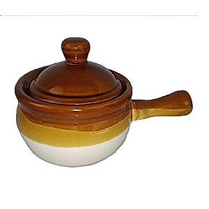 Individual French Onion Soup Crock Chili Bowls with Handles and Lids, Ceramic 16 Ounces 4 Pack