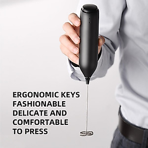 Lamido Milk Frother Handheld with Wall Mounted Stand, Mini Foamer Wand for Lattes, USB Rechargeable Drink Mixer, Electric Hand Whisk, Automatic Stirrers & Coffee Blender - Kitchen Gifts - Black