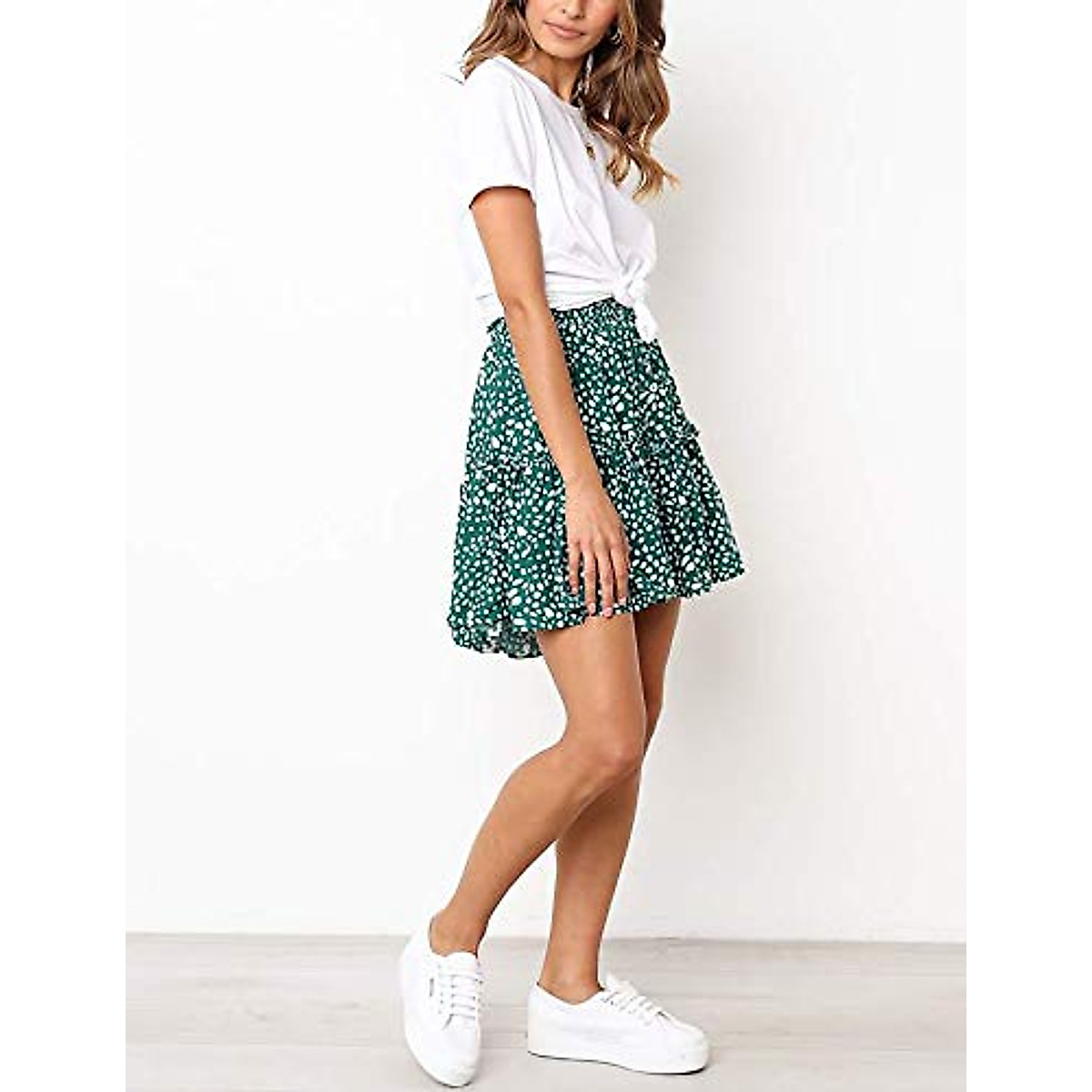 Relipop Women's Flared Short Skirt Polka Dot Pleated Mini Skater Skirt with Drawstring (T4, X-Large)