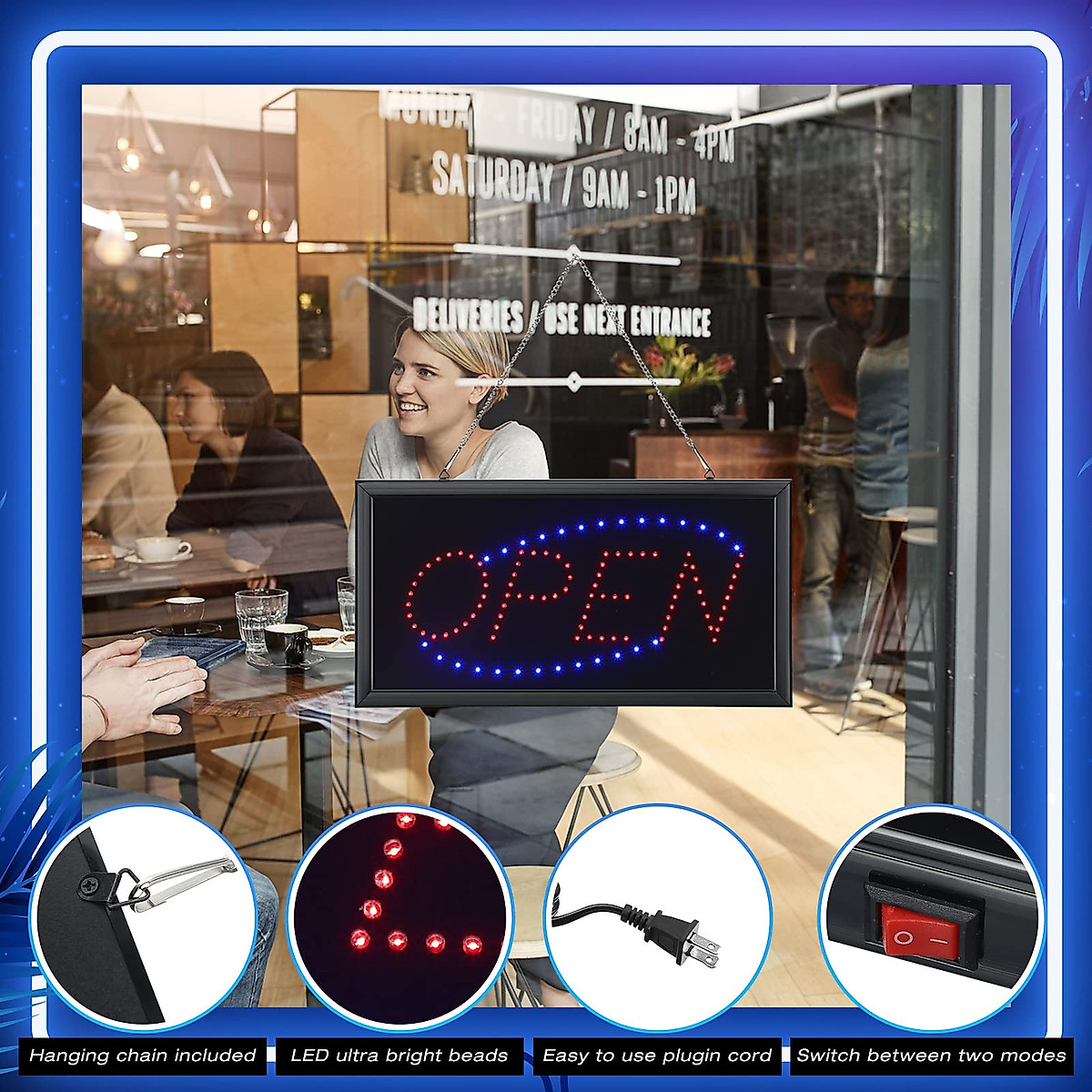 Liliful 2 Pcs Neon Open and Closed Signs for Business Set 19" x 10" LED Open Signs for Business Window Door with 2 Modes Ultra Bright Electronic Advertisement Display Bar Shop Hotel Barbershop