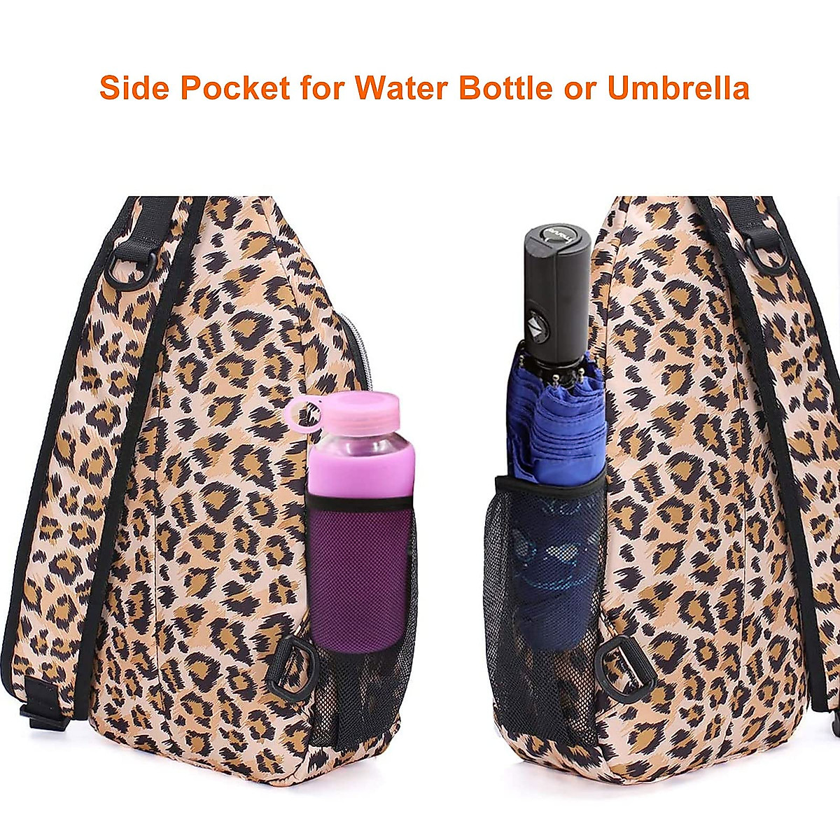 MOSISO Sling Backpack,Travel Hiking Daypack Leopard Print Rope Crossbody Bag, Brown, Medium