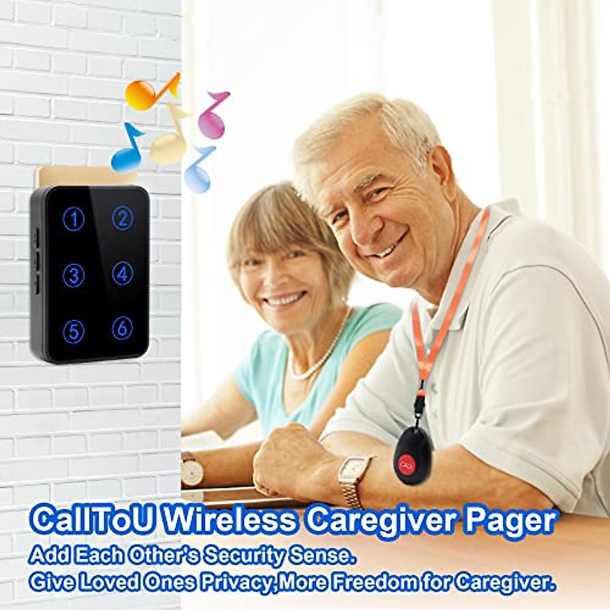 CallToU Caregiver Pager Wireless Call Button Nurse Call System 500Ft with LED Number Display for Elderly Patients Seniors Home Emergency Alert 2 Plug-in Receivers 6 Waterproof Portable Transmitters