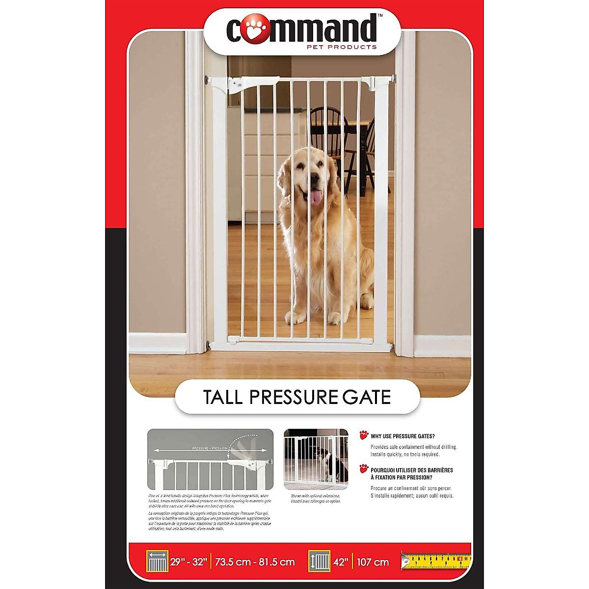 Command Pet Tall Pressure Gate, 42" H/29-32" W, White (PG5142)