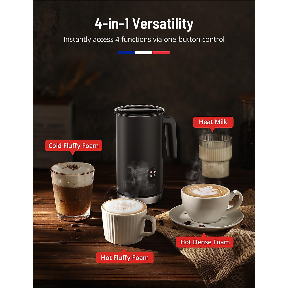 RATRSO Milk Frother, Electric Milk Steamer, Hot and Cold Foam Maker, Automatic Milk Warmer, Silent Operation for Coffee, Latte, Cappuccino, Hot Chocolate