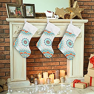 Kigai Christmas Stockings Ethnic Floral Bohemian Large Candy Stockings Stuffers Kids Cute Xmas Sock Decorations 2PCS for Home Holiday Party 12" x18"